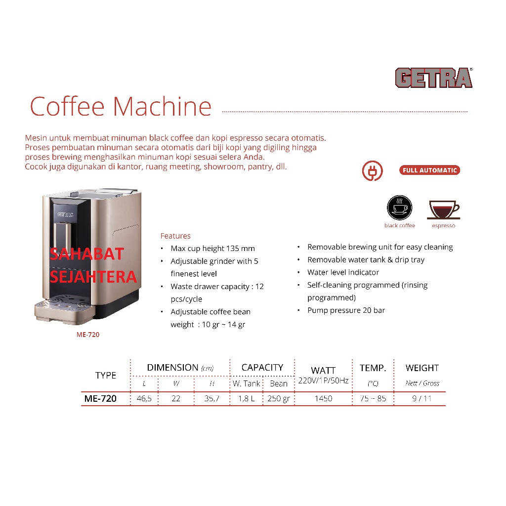 Jual GETRA Mix Coffee Dispenser ME-720 Mesin Pembuat Kopi Espresso Dan ...