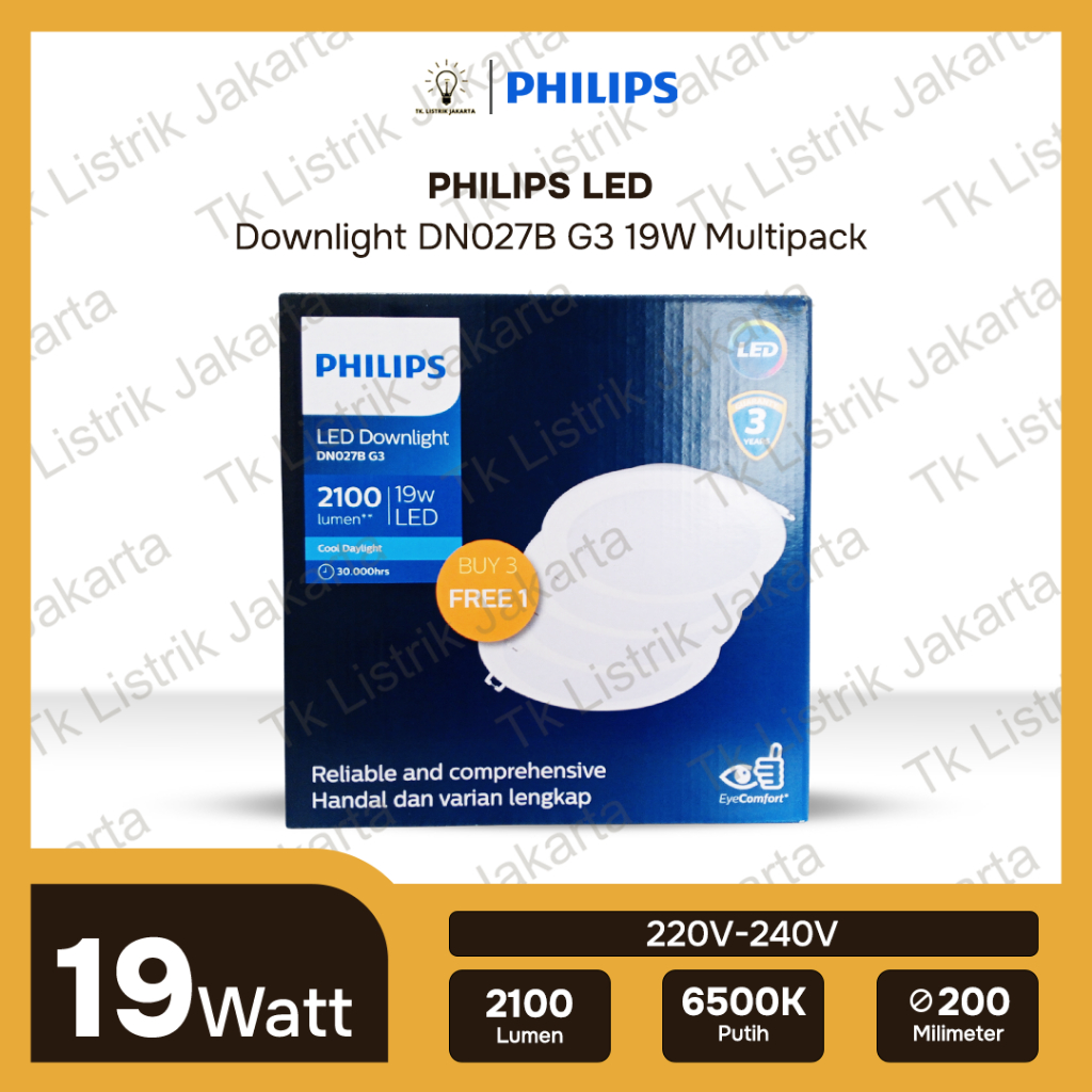 Jual Lampu Downlight LED Plafon isi 4 Philips DN027B G3 Pack 19W 8 Inch ...