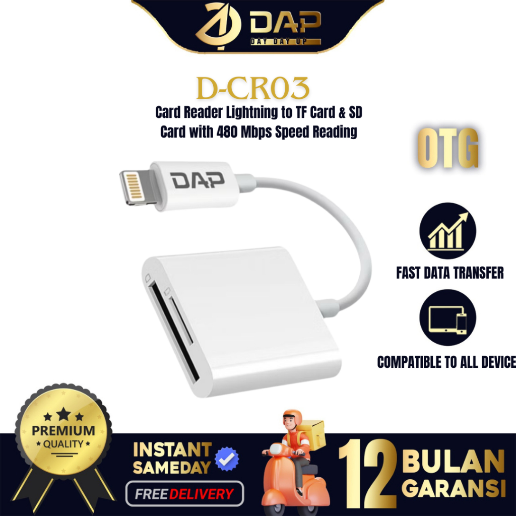 Jual DAP D-CR03 Card Reader – Lightning to TF Card & SD Card with 480 Mbps Speed Reading ...