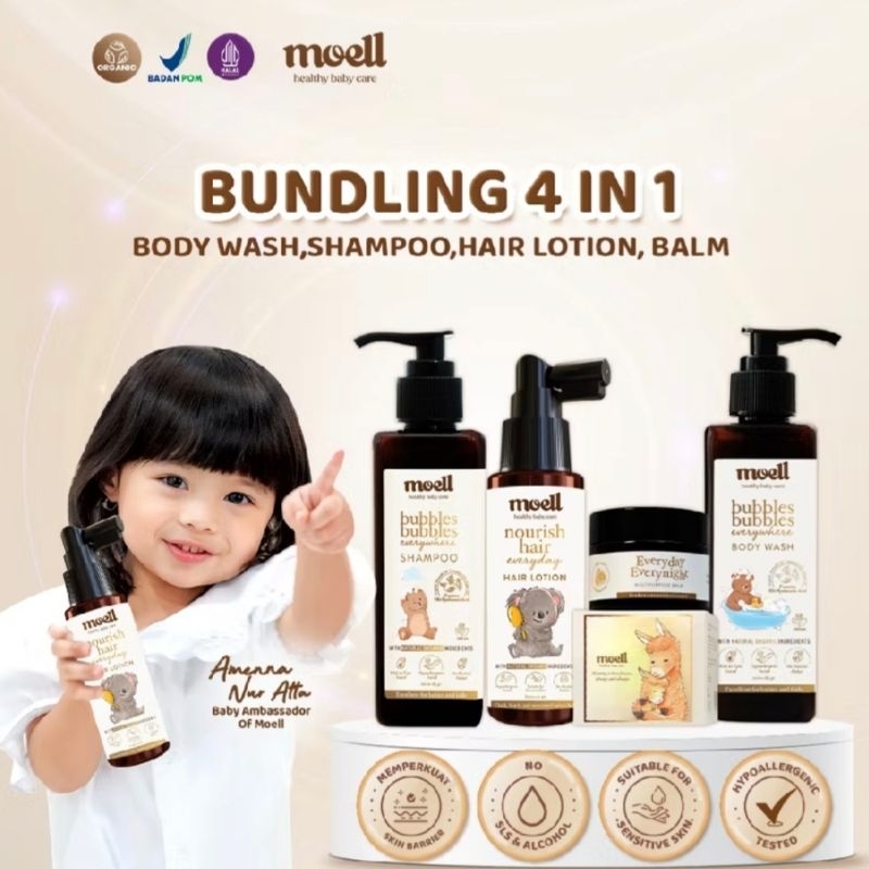 Jual Moell Bundling Shampo Hair Lotion Bodywash Body Lotion Balm ...