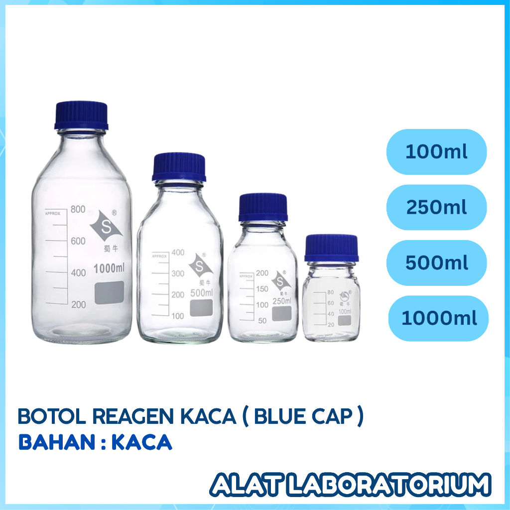Jual BOTOL REAGEN KACA TUTUP BIRU ( BLUE CAP ) - CLEAR | Shopee Indonesia