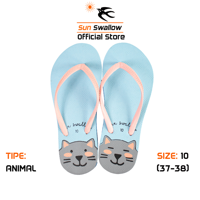 Jual Sun Swallow Sandal Jepit Karet Wanita Sendal Animal Biru Muda Size ...