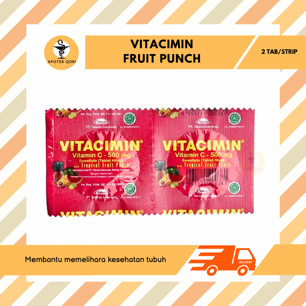 Jual VITACIMIN FRUIT PUNCH STRIP 2 TABLET HISAP/VIT C 500 MG/DAYA TAHAN ...