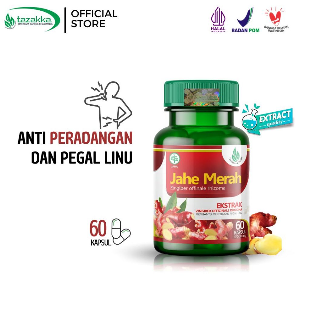 Jual TAZAKKA Kapsul Ekstrak Jahe Merah 60 Pil Jamu Herbal Asam Lambung ...