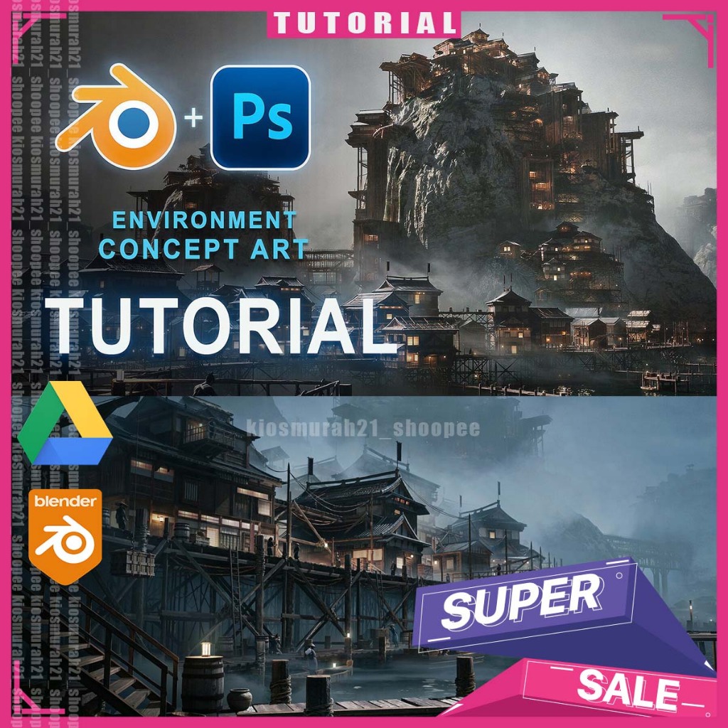 Jual Blender 3D - Environment Concept Art - Japanese Stilt City 3D ...