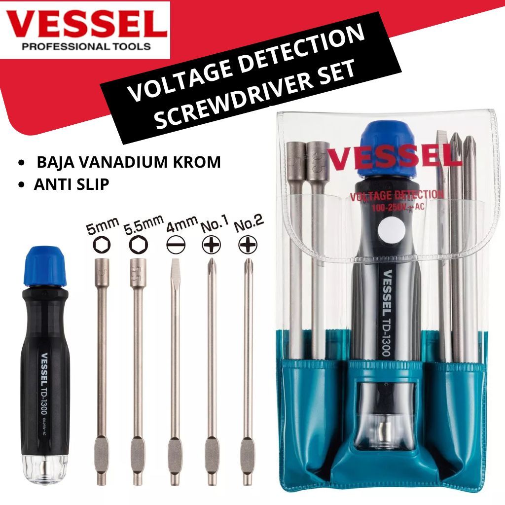 Jual vessel Set Obeng Deteksi Tegangan Voltage Detection Screwdriver Set TD-1300L 6 pcs /TD ...