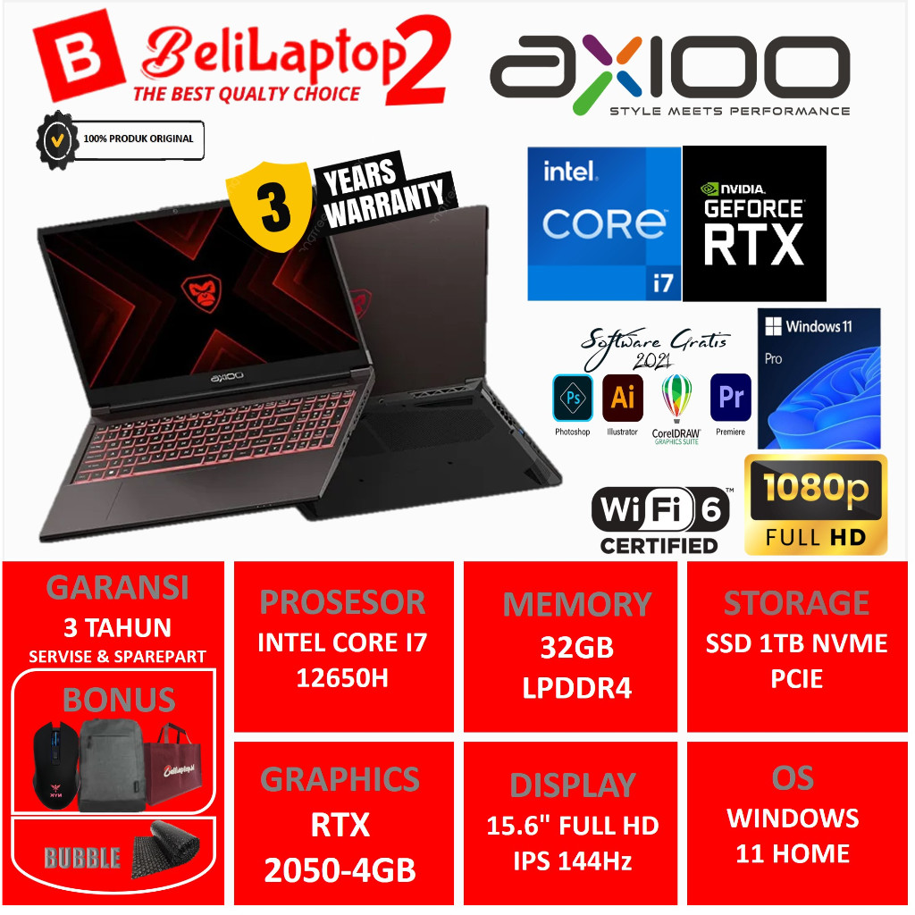 Jual Laptop Gaming Axioo Pongo 725 Intel i7 12650H 16GB SSD 1TB RTX2050 ...