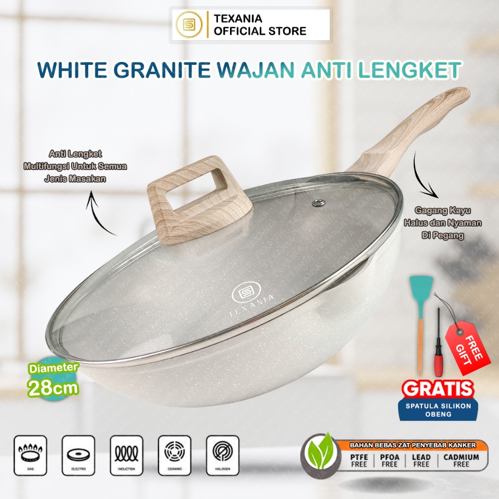 Jual TEXANIA Panci Wajan Penggorengan Anti Lengket Dengan Tutup 24/28CM ...