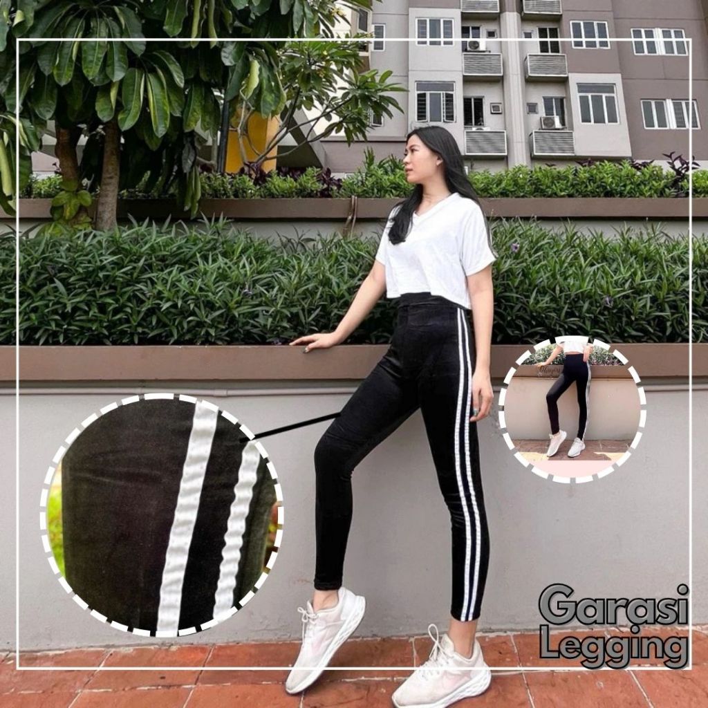 Jual LEGGING WANITA HIGHWAIST LIST SAMPING PUTIH / LEGING STRIP SAMPING ...