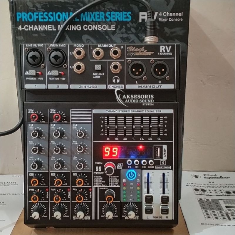 Jual Mixer Black Spider RV 4 Chanel Efek Digital Reverb 99dsp USB Bluetooth Player Kualitas ...