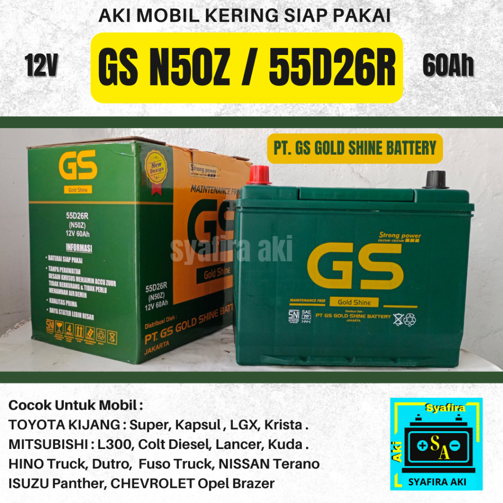 Jual Aki mobil kijang kapsul aki truck colt diesel 110/125 aki isuzu elf GS N50Z 12v 60ah ...