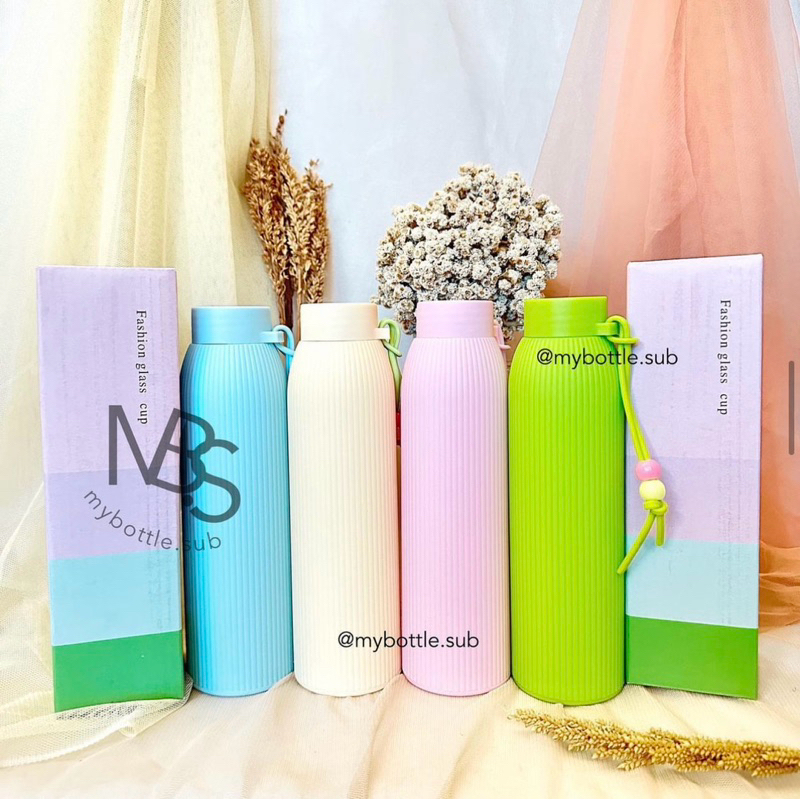 Jual BOTOL MINUM MACARON BOX TUMBLER KACA TALI KARET KARAKTER POLOS ...