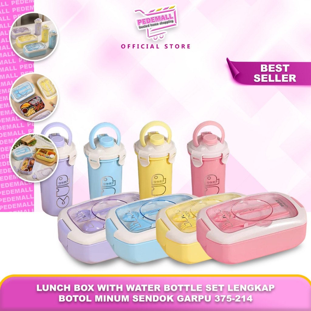 Jual Lunch Box With Water Bottle Set Lengkap Botol Minum Sendok Garpu 375-214 | Shopee Indonesia