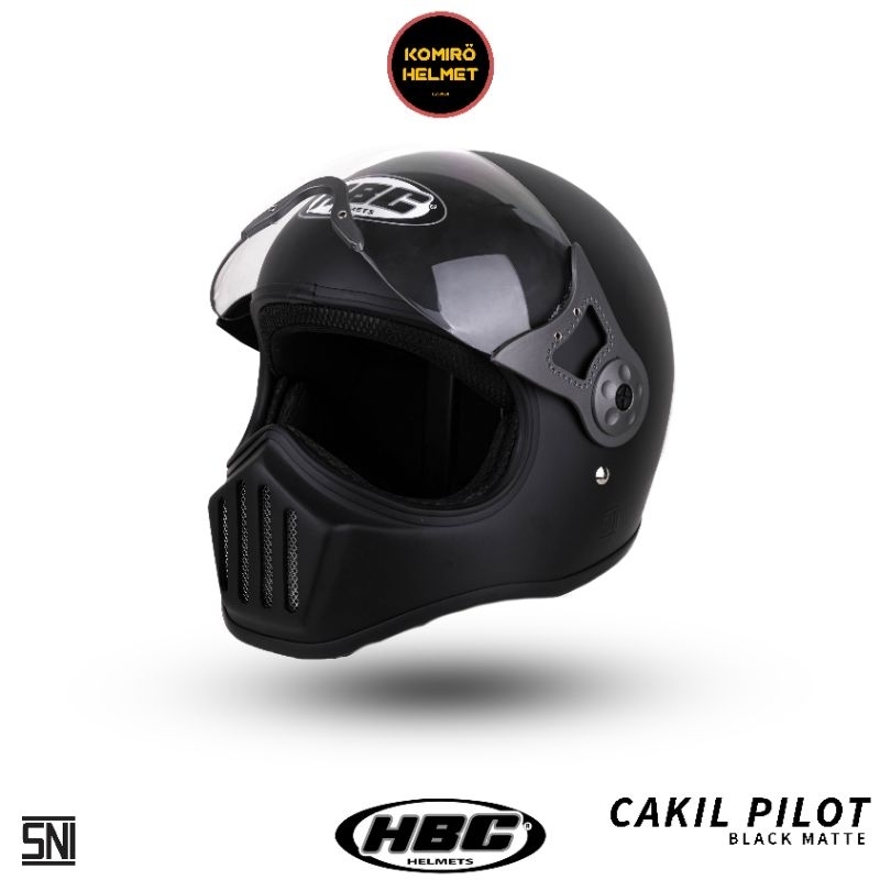 Jual Helm Cakil HBC Pilot Black Matte SNI Resmi Helm Custom Retro ...