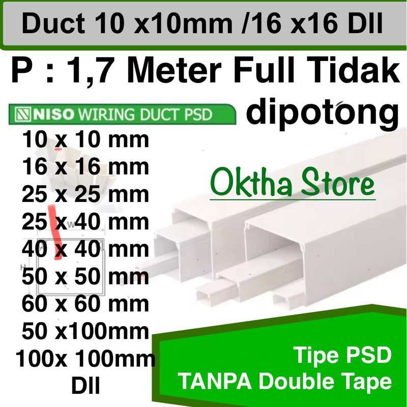 Jual NISO Cable Duct PVC 60x60/50 x50 /40 x40/ 40x25 /16 x16mm PANJANG 1,7m / Kabel dak / pipa ...