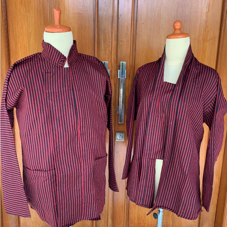 Jual Baju Lurik Pria Wanita Dewasa Warna Merah Maron/Surjan Lurik Pria/Kebaya Lurik Wanita/Baju ...