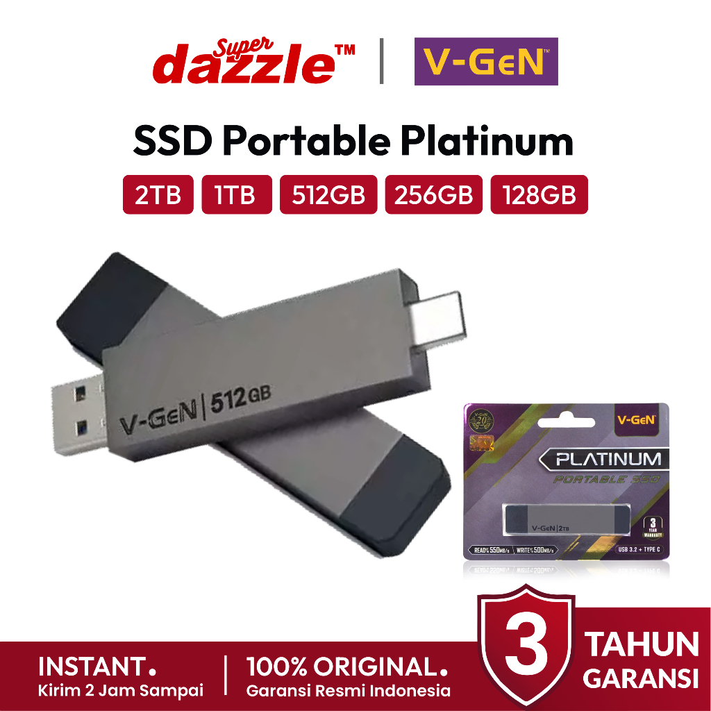 Jual [ TERLARIS ] VGEN SSD Portable 2TB 1TB 512GB 256GB 128GB Original ...