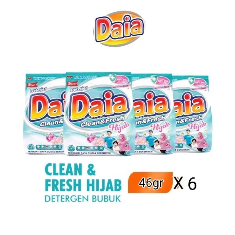 Jual Paket Murah Deterjen Bubuk Daia Clean & Fresh Hijab Renceng 46 gr x 6 | Shopee Indonesia