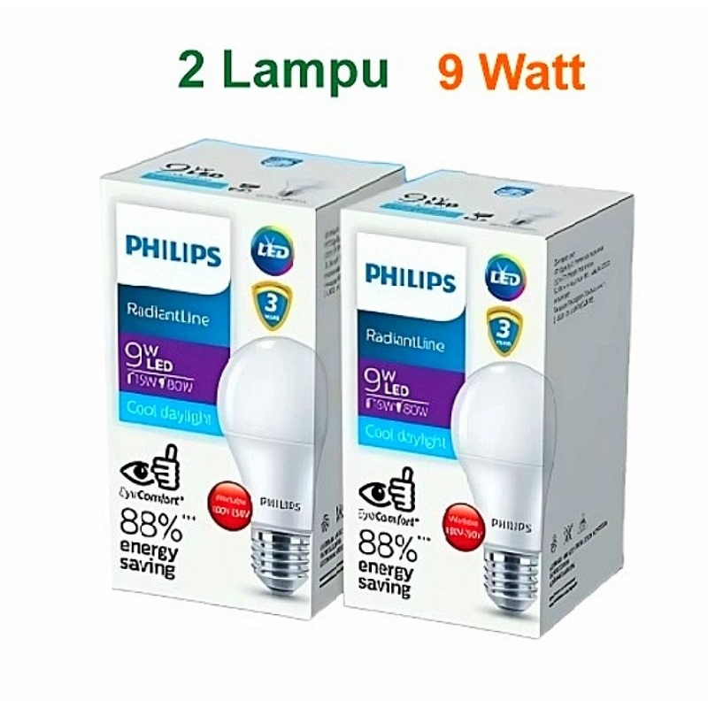 Jual Philips Lampu Radiantline (2 Lampu) Bohlam LED 9W 6500K Putih | Shopee Indonesia