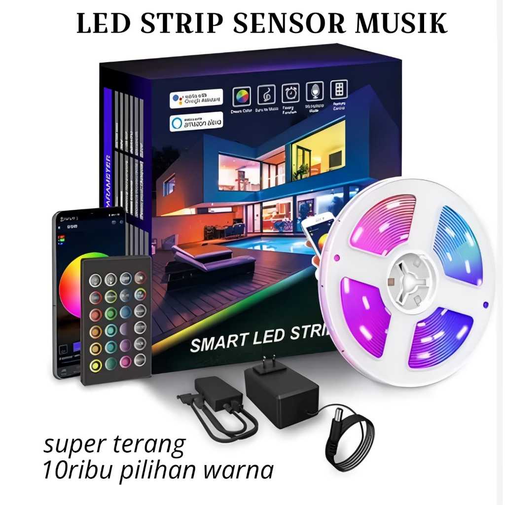 Jual Paket Lampu LED strip RGB SENSOR MUSIC 3528 5050 IP44 Music 5m 10m ...