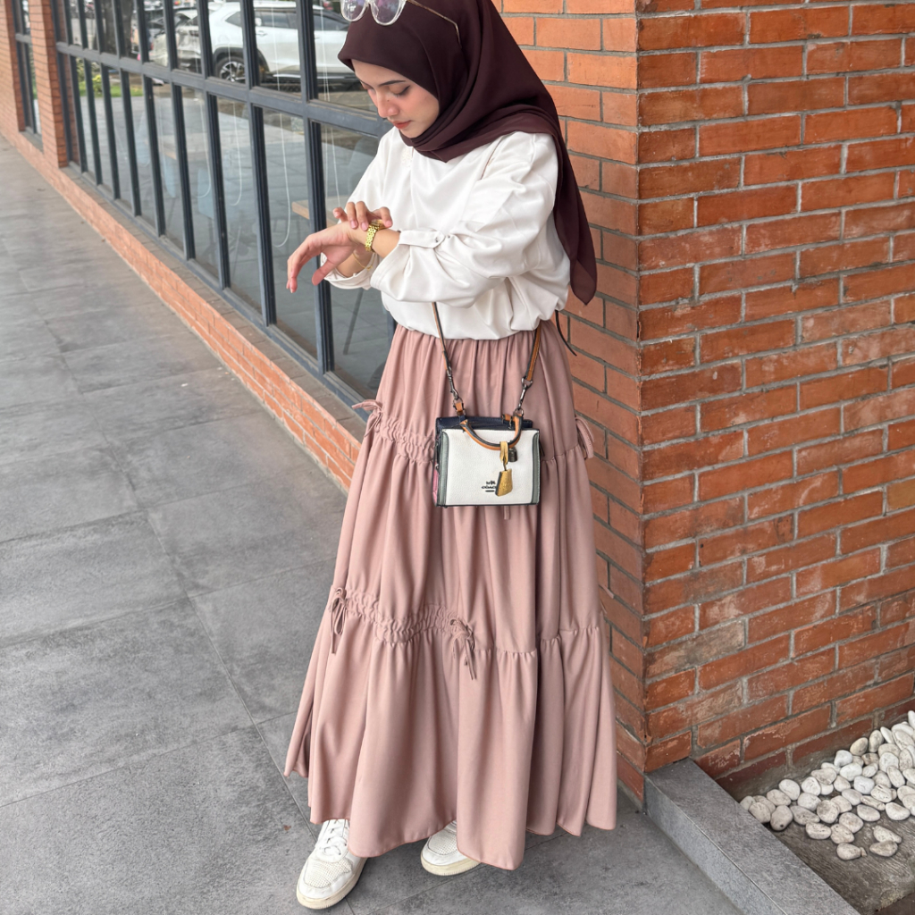 Jual Lolly Skirt | Rok Wanita A Line Flounce Kerut Pinggang Karet ...