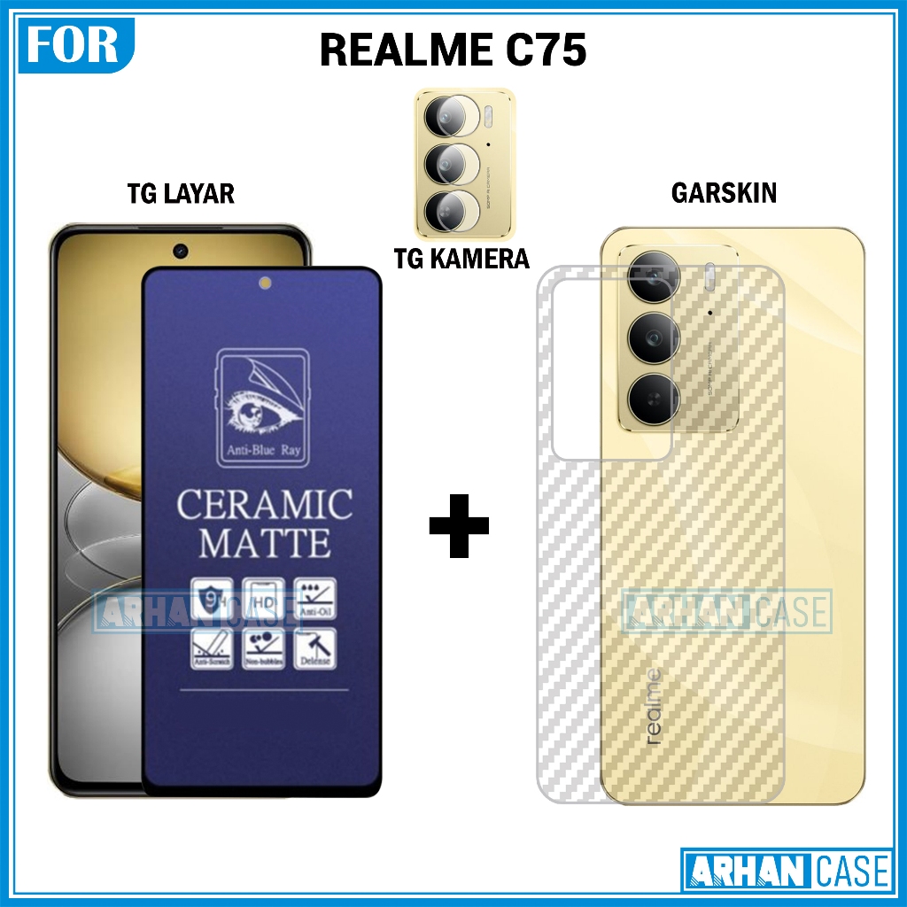 Jual Paket Triple 3in1 Tempered Glass Realme C75 C75x C71 C65 Garskin 3D Plus Pelindung Lensa ...