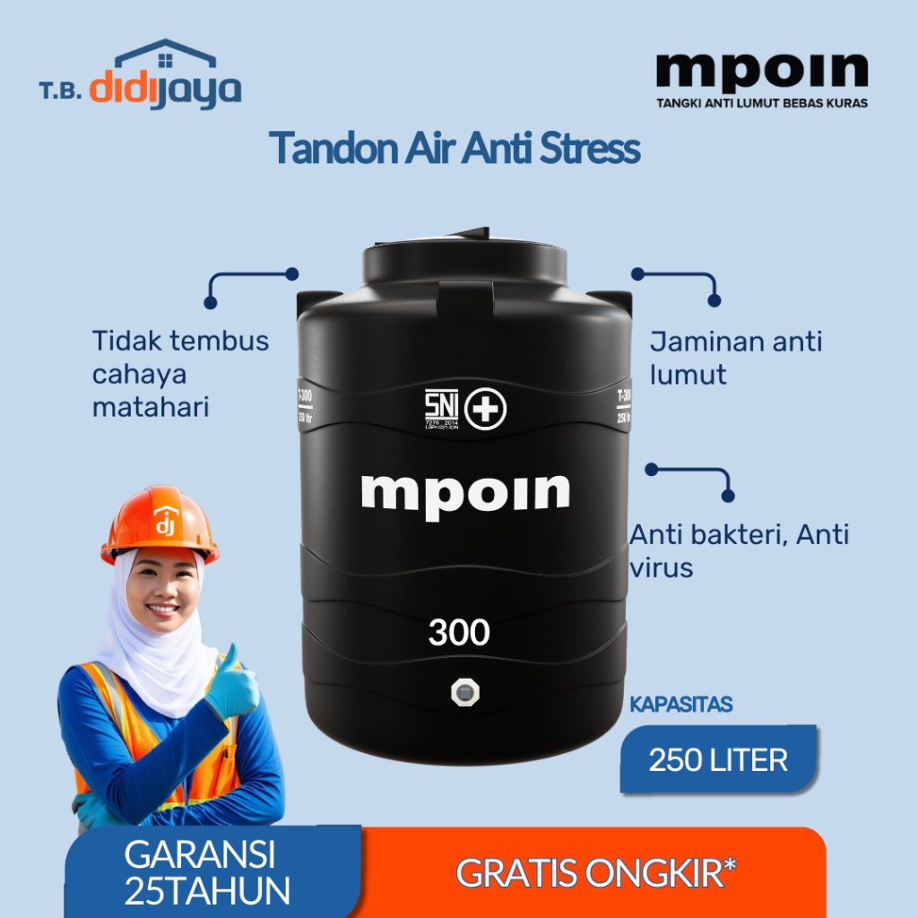 Jual Tandon Air MPOIN Wave 300 Toren Air Tangki Air Standar 250 Liter ...