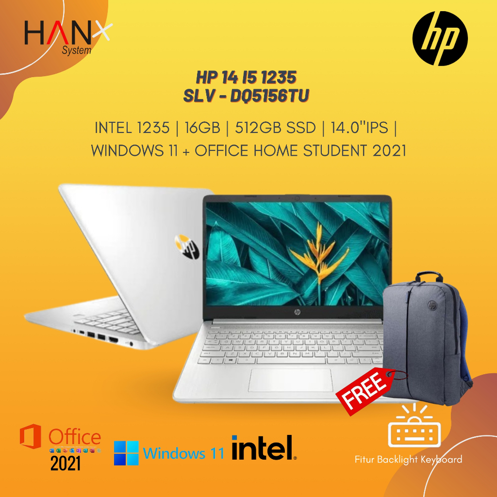Jual HP 14 I5 1235 16GB 512GB W11+OHS 14.0FHD IPS BLIT 2Y SLV -DQ5156TU ...