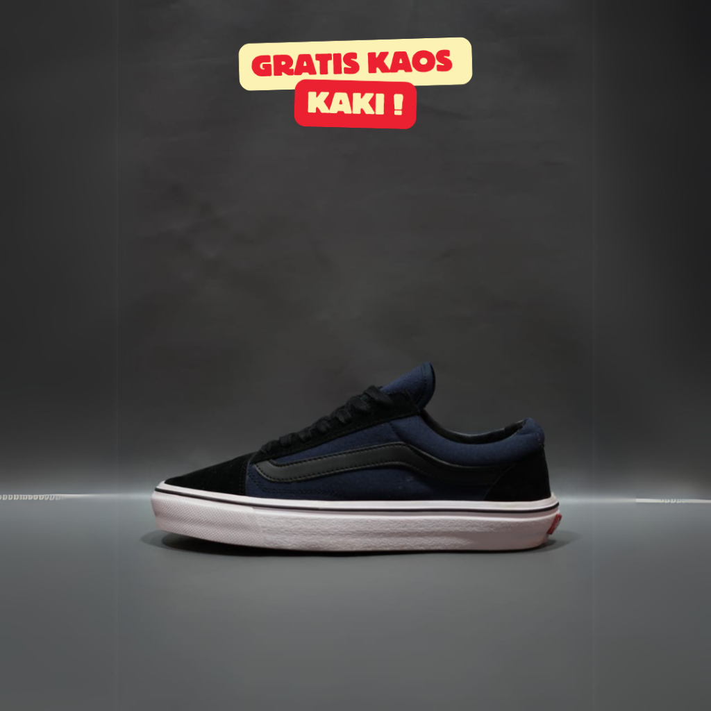 Jual SEPATU KASUAL PRIA OLD SKOOL VAULT CLASIC NAVY LIST HITAM KANVAS ...