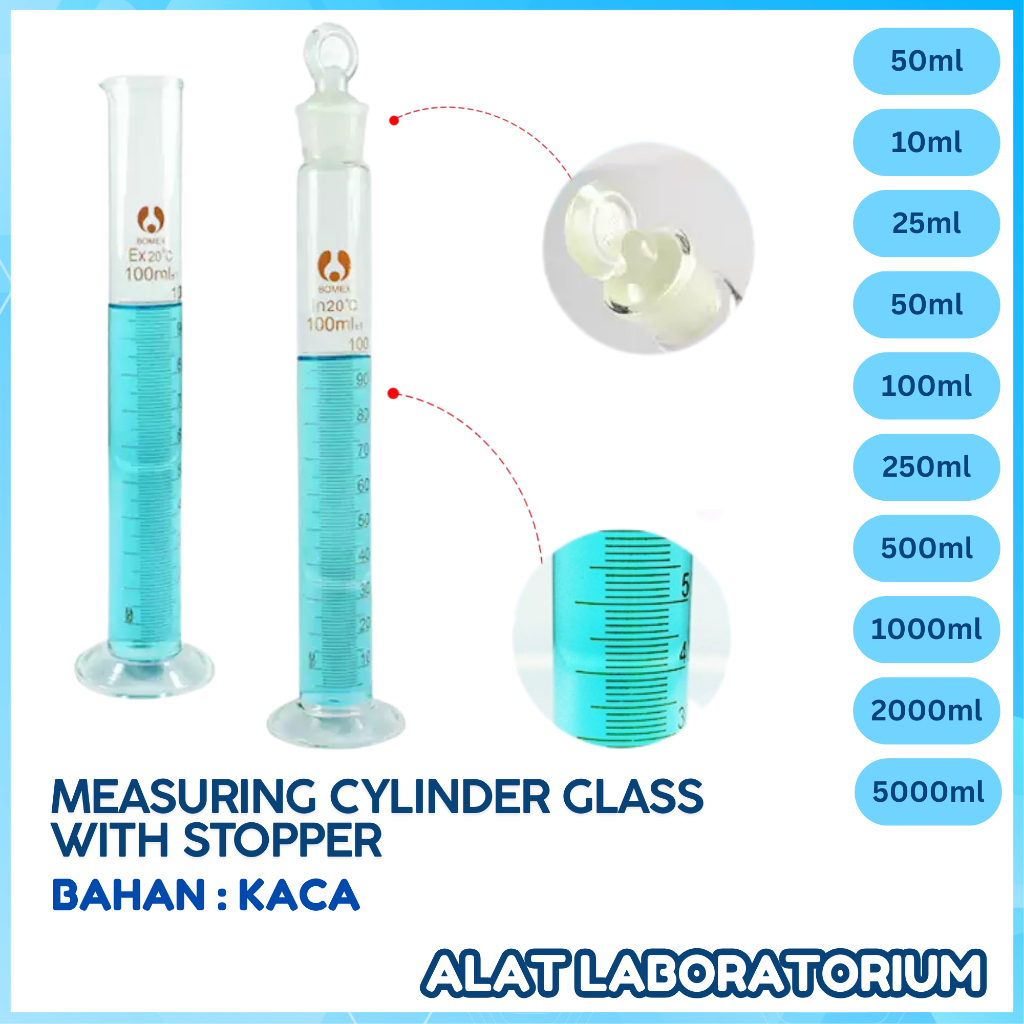 Jual MEASURING CYLINDER GLASS WITH STOPPER | GELAS UKUR CAIRAN KACA ...