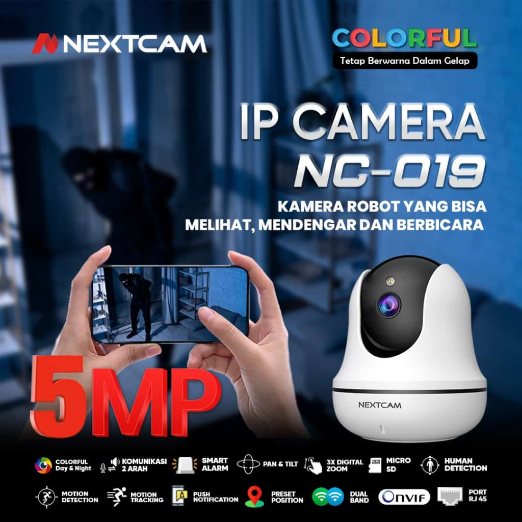 Jual NEXTCAM NC-019 Wireless CCTV 5MP Putar 360 Derajat | Suara Dua Arah | Colorful Nightvision ...