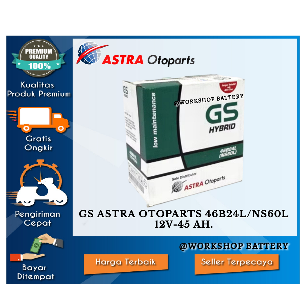 Jual AKI MOBIL NISSAN MARCH. GS HYBRID 46B24L / NS60L 12V-45 AH. | Shopee Indonesia