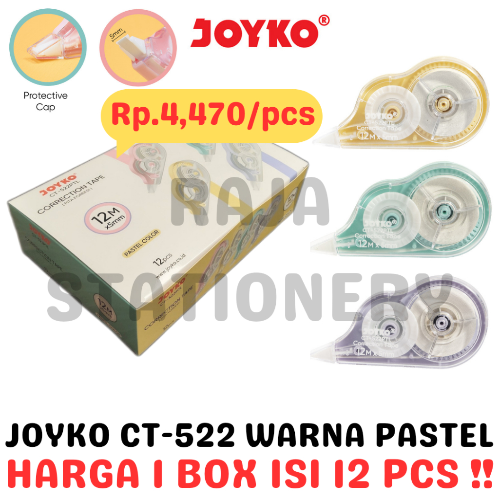 Jual JOYKO CORRECTION TAPE 12m TIPEX KERTAS JOYKO CT-522 PASTEL 1 BOX ...