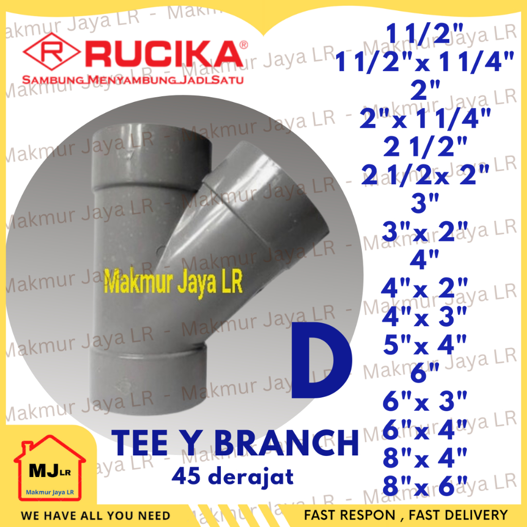 Jual Tee Y BRANCH TY 45 ⁰ PVC 5 6 8 inch RUCIKA D | Shopee Indonesia