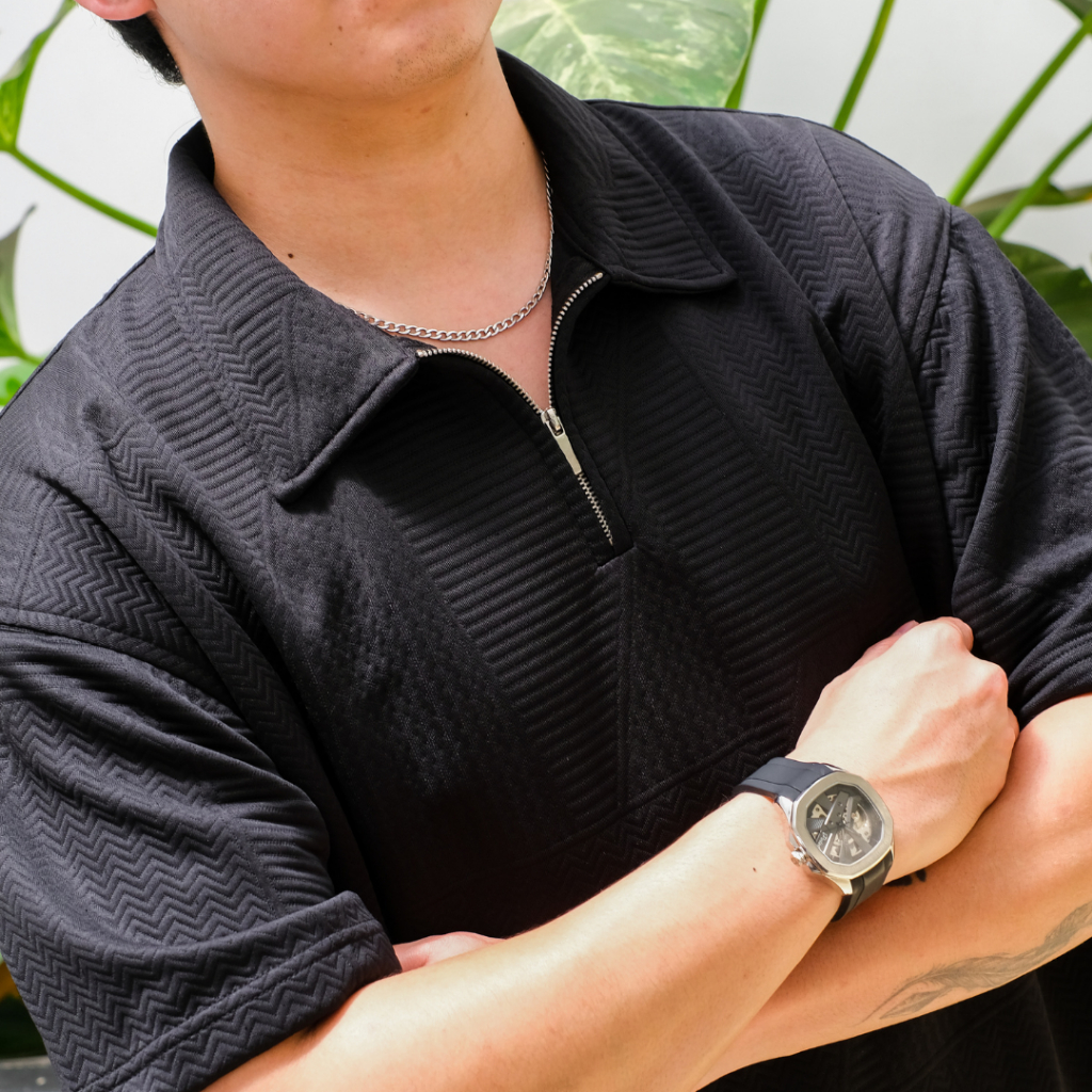 Jual SANVANINA Zuma Zipper Boxy Polo Shirt | Kaos Polo Knit Pria ...
