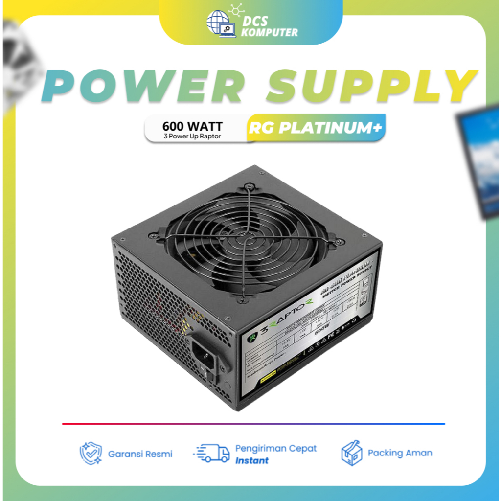 Jual Power Supply PSU Gaming 3 RAPTOR RG-600 PLATINUM+ 600 Watt Fan RGB ...