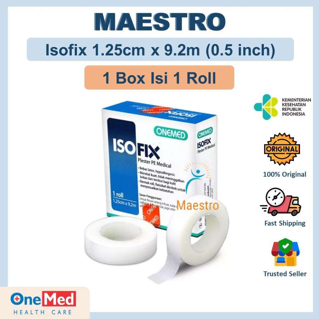 Jual OneMed Isofix 1.25cm x 9.2m Plester PE Medical Medis 0.5 inch 1/2 ...
