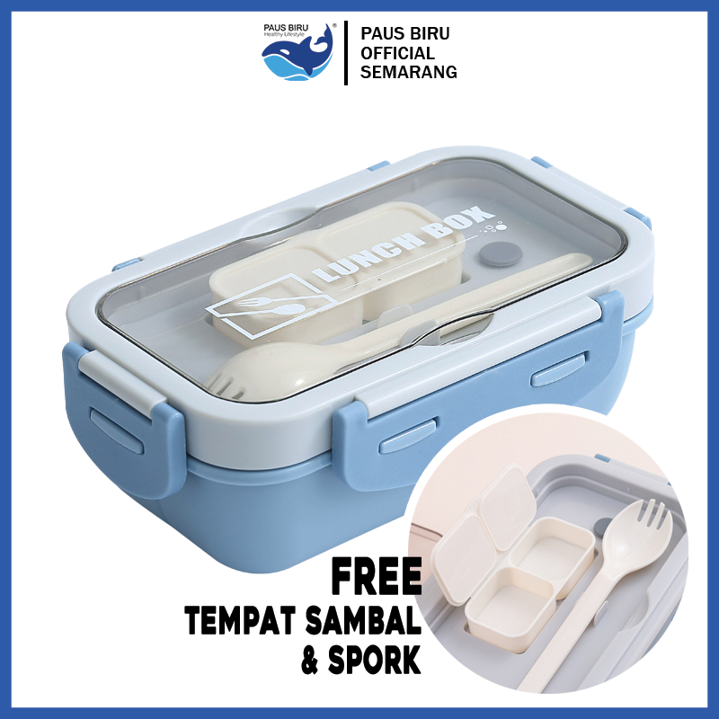 Jual Paus Biru - Lunch Box Set 840ml FREE Alat Makan dan Tempat Sambal BPA FREE - Kotak Bekal ...