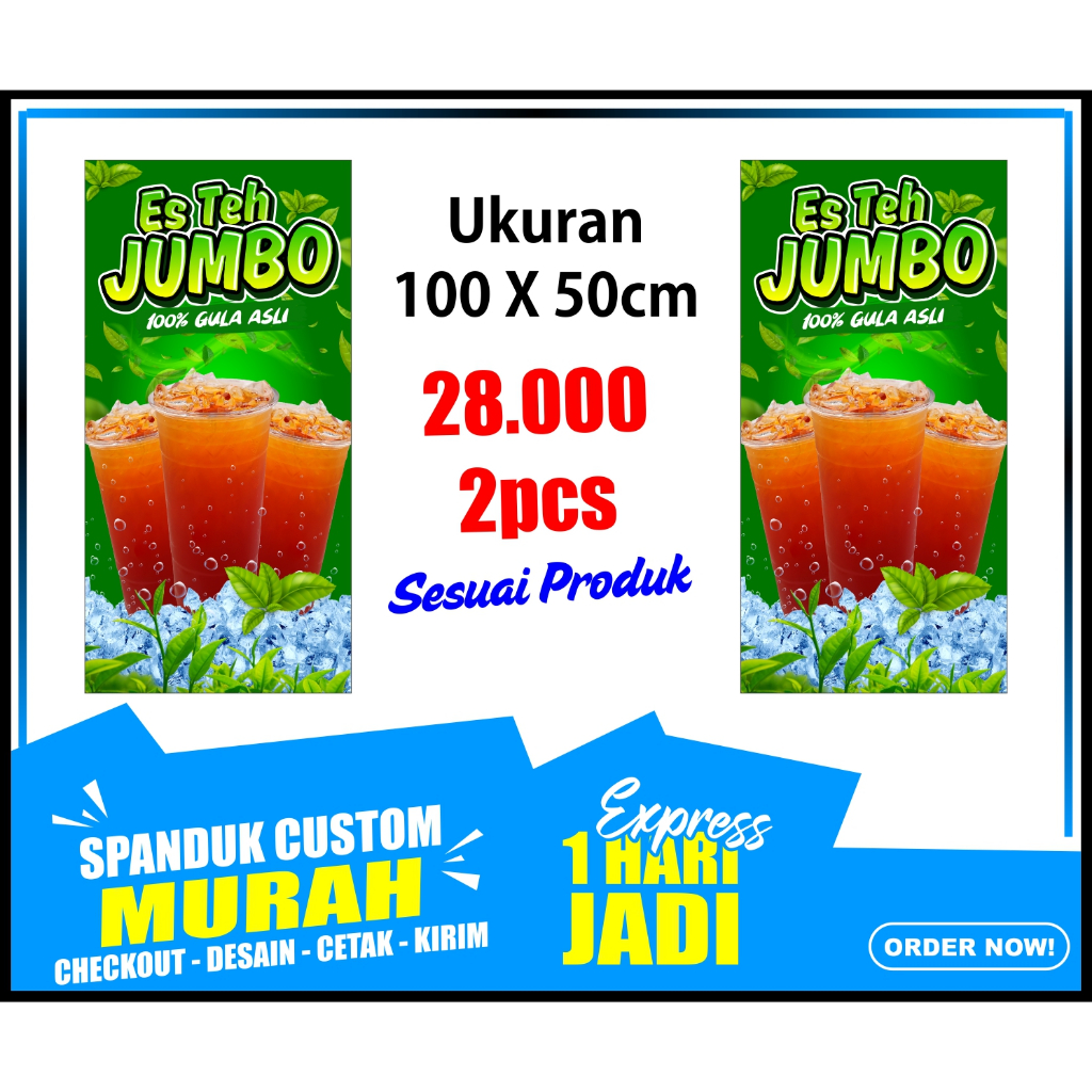 Jual Banner Es Teh Jumbo, Spanduk Es Teh Jumbo 100x50cm, COD / Banner ...