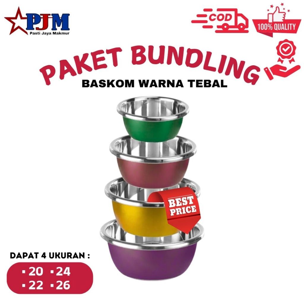 Jual PAKET 4 BASKOM WARNA TEBAL Ukuran 20-26CM/Baskom Warna Stainless ...