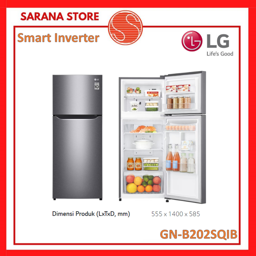 Jual LG Kulkas 2 Pintu Smart Inverter 202L GN-B202SQIB 202SQIB GN ...