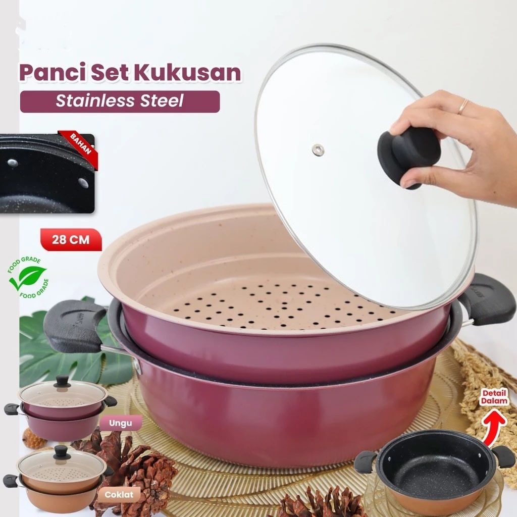 Jual Panci Pengukus Steamer 2 Tingkat Panci 2 in 1 ukuran 28 Cm Tutup ...