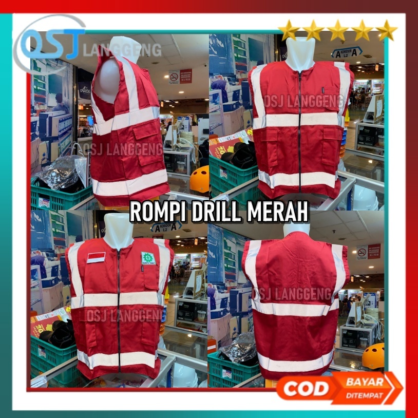Jual Rompi Safety American Drill Warna Merah - Rompi Drill Proyek Murah ...