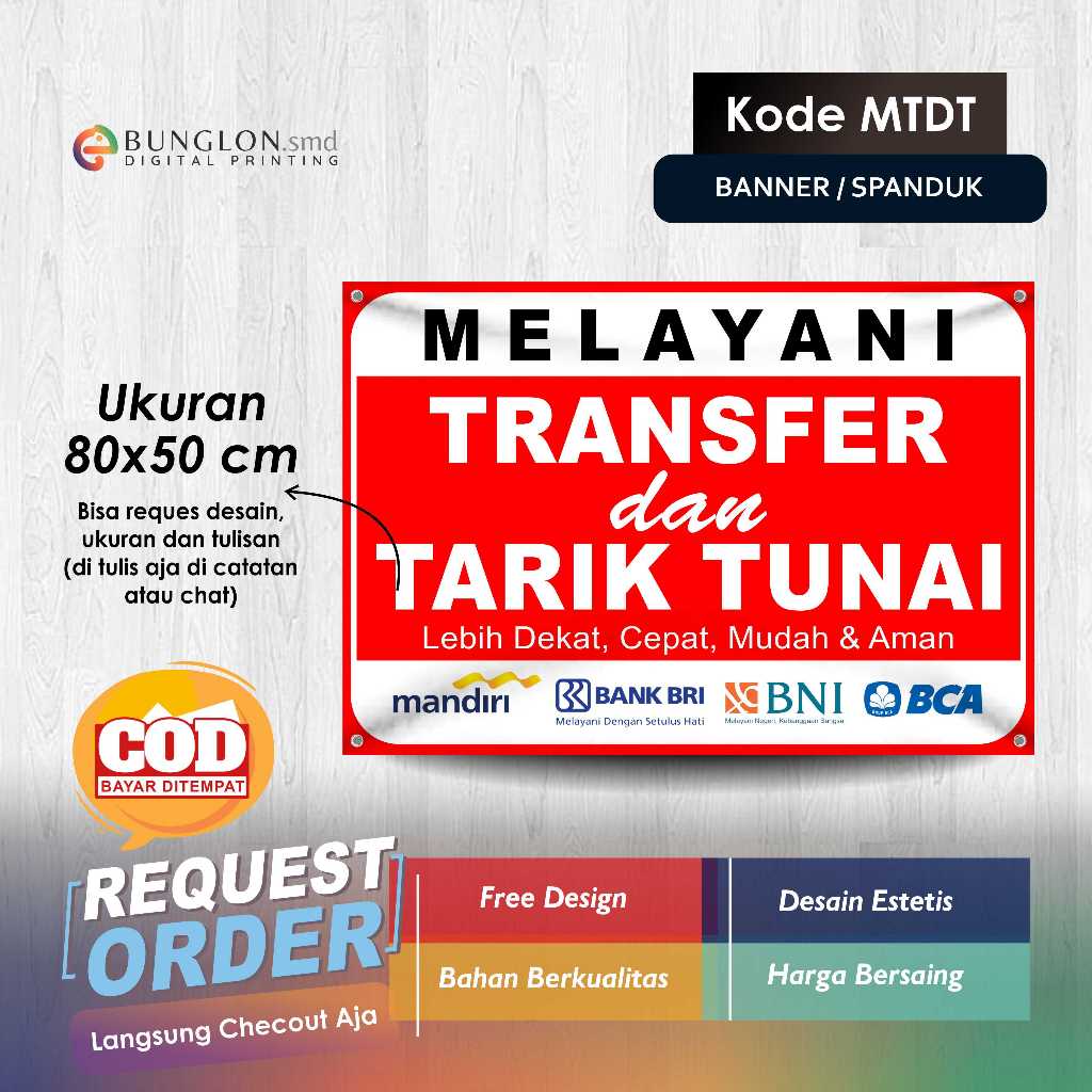Jual SPANDUK BANNER MELAYANI TRANSFER DAN TARIK TUNAI KODE MTDT MERAH ...