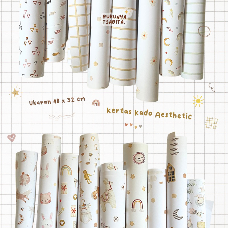 Jual Kertas Kado Aesthetic Kecil Uk. 32 x 48 cm | Sampul Buku Tulis ...