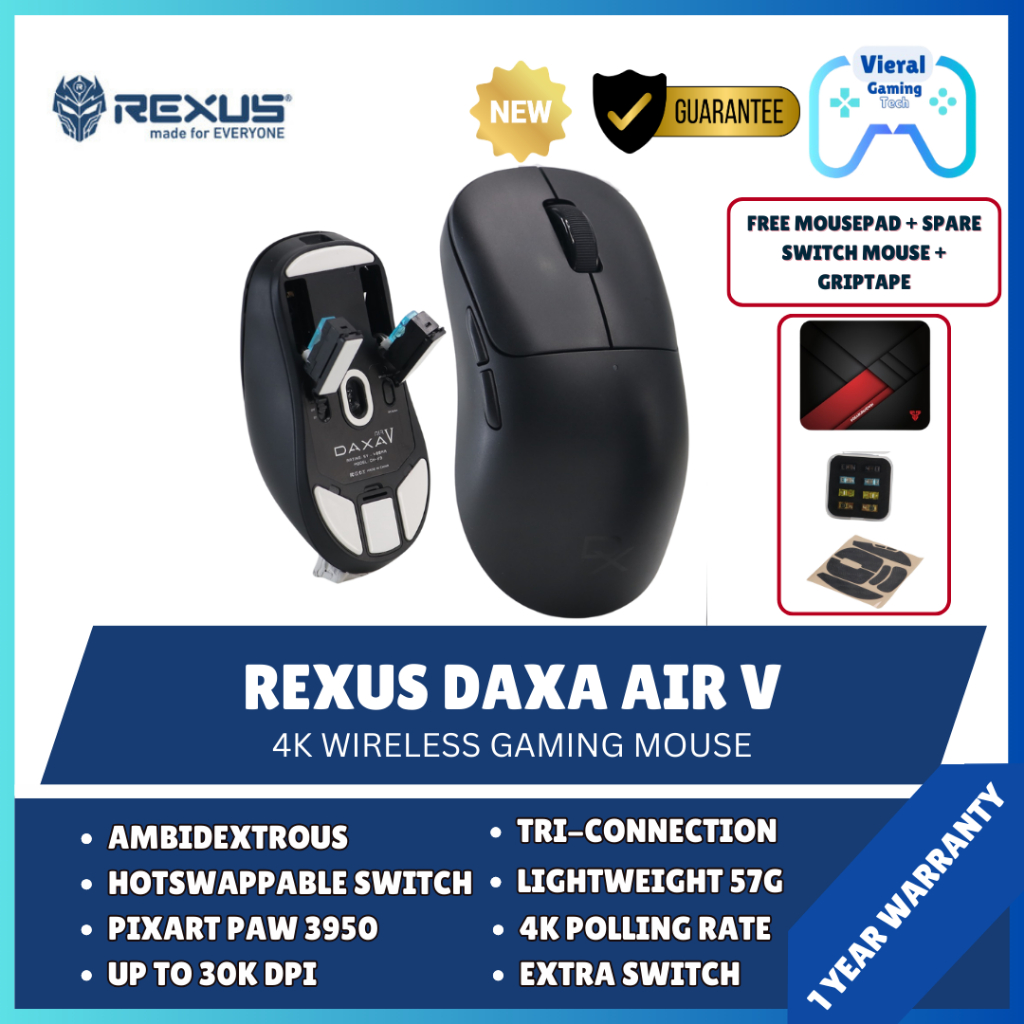 Jual Rexus Daxa Air V Wireless 3in1 Connection Mouse Gaming PAW3950 4K ...