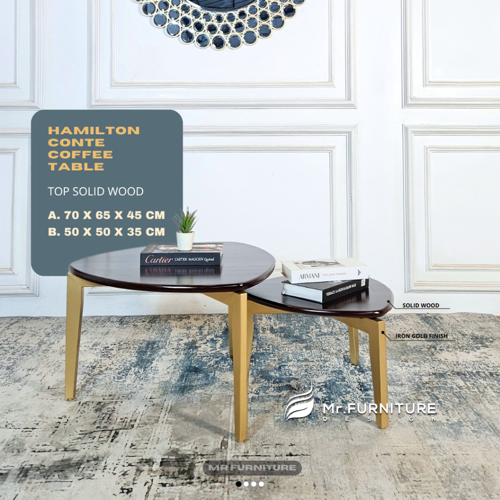 Jual coffe table nesting besi gold top kayu | Shopee Indonesia