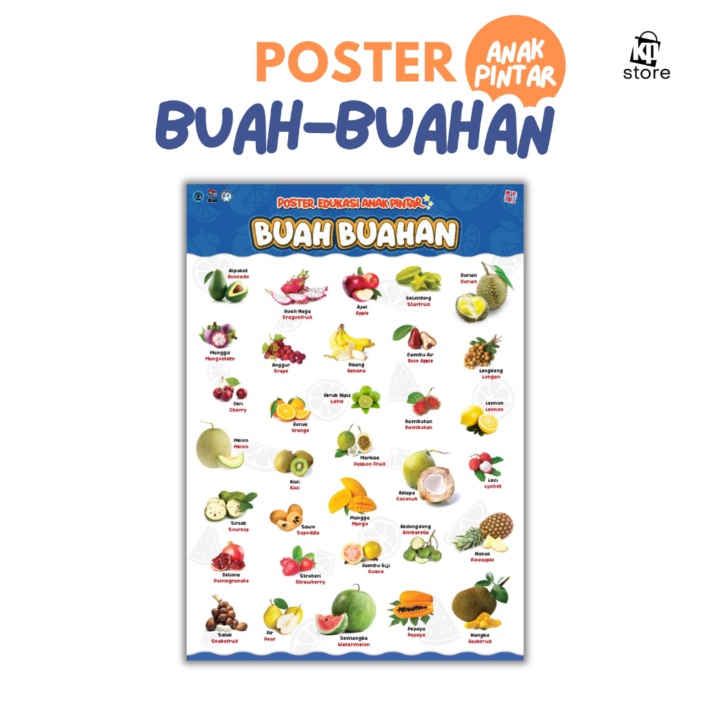 Jual Kawan Pustaka - Poster Edukasi Anak Pintar - Buah-buahan - Ukuran ...