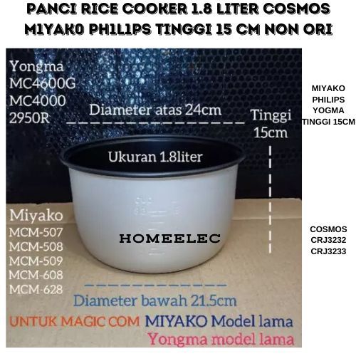 Jual PANCI RICE COOKER 1.8 LITER COSMOS M1YAK0 PH1L1PS TINGGI 15 CM ...