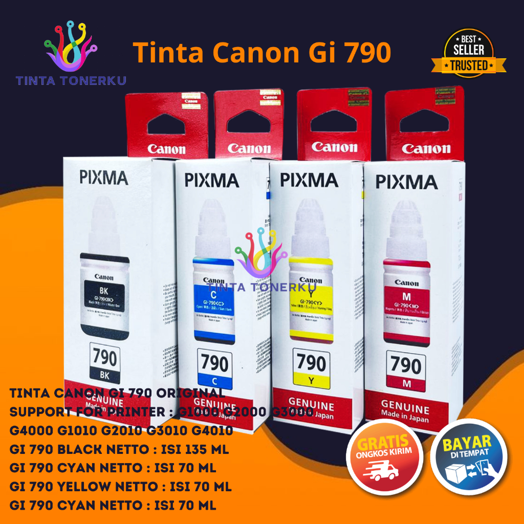 Jual Tinta Canon Gi 790 Support Printer G1000 G2000 G3000 G2010 G3010 ...